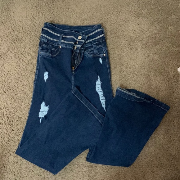 SKA Studio | Jeans | Dark Wash Ripped Denim Flare Jeans | Poshmark
